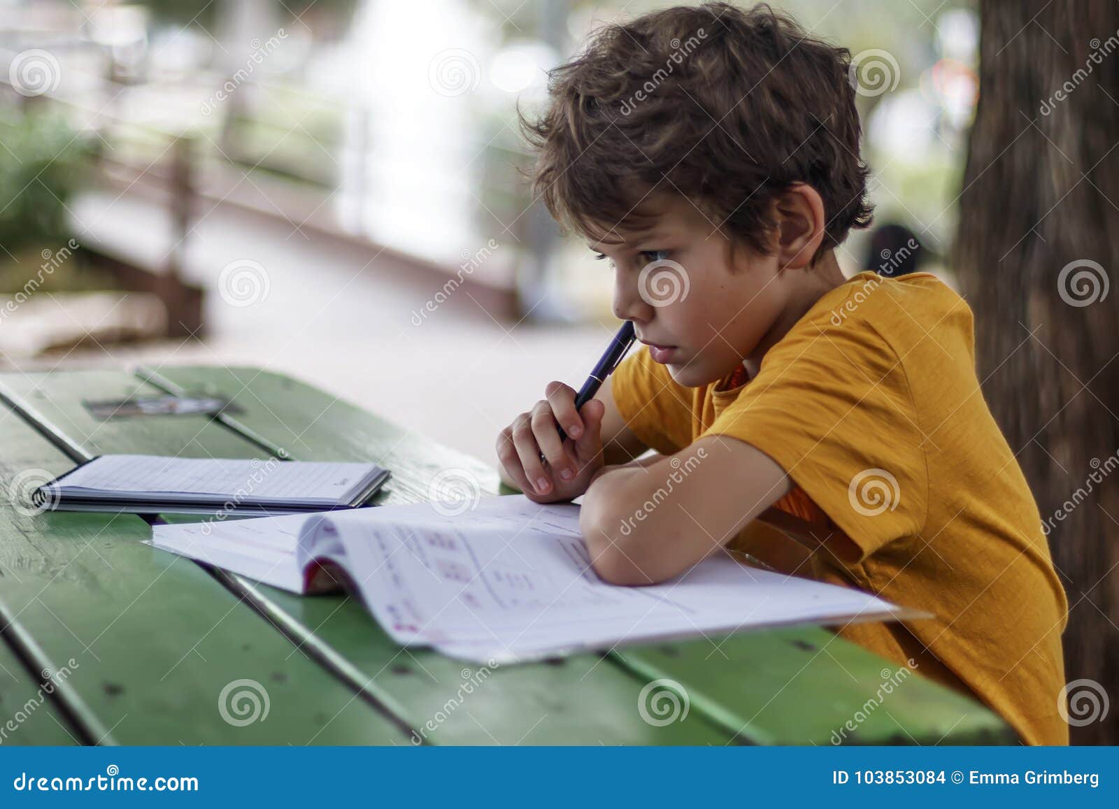 Side View of a Schoolboy Who Thought about Doing Homework Stock Photo ...