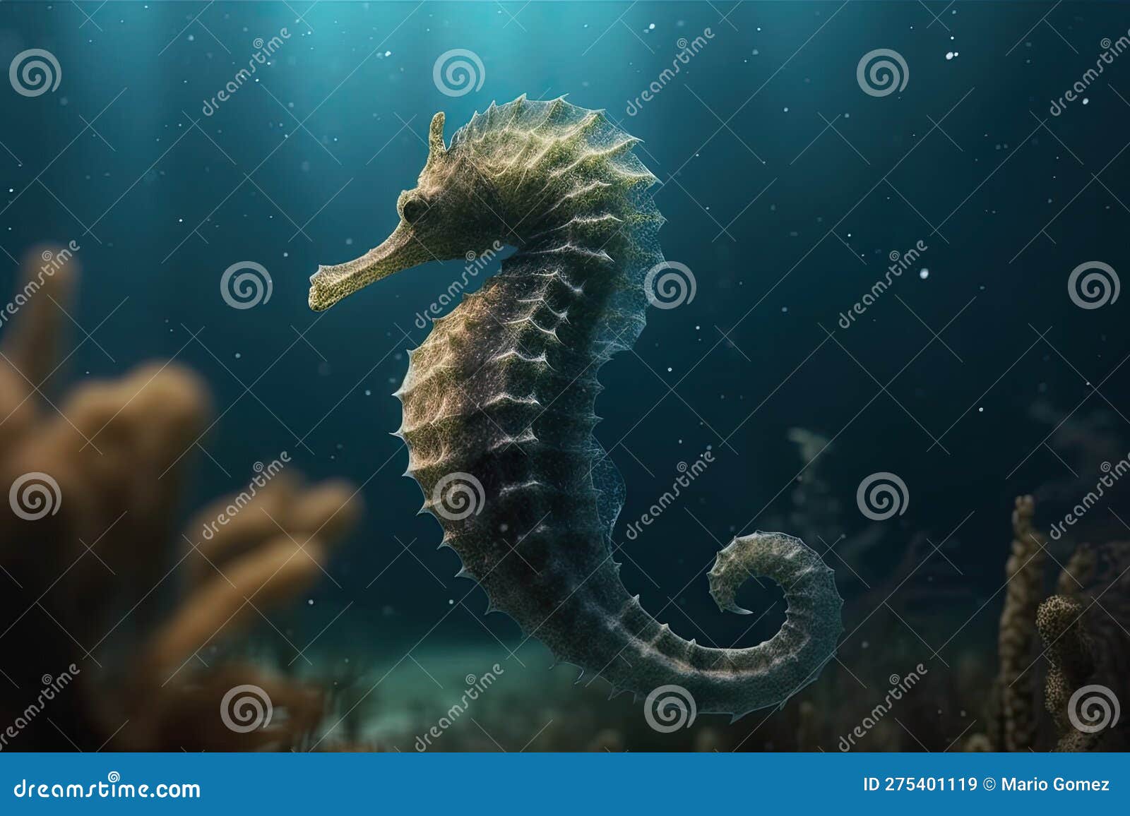 Side View of a Seahorse Moving Underwater Created by Generative AI ...