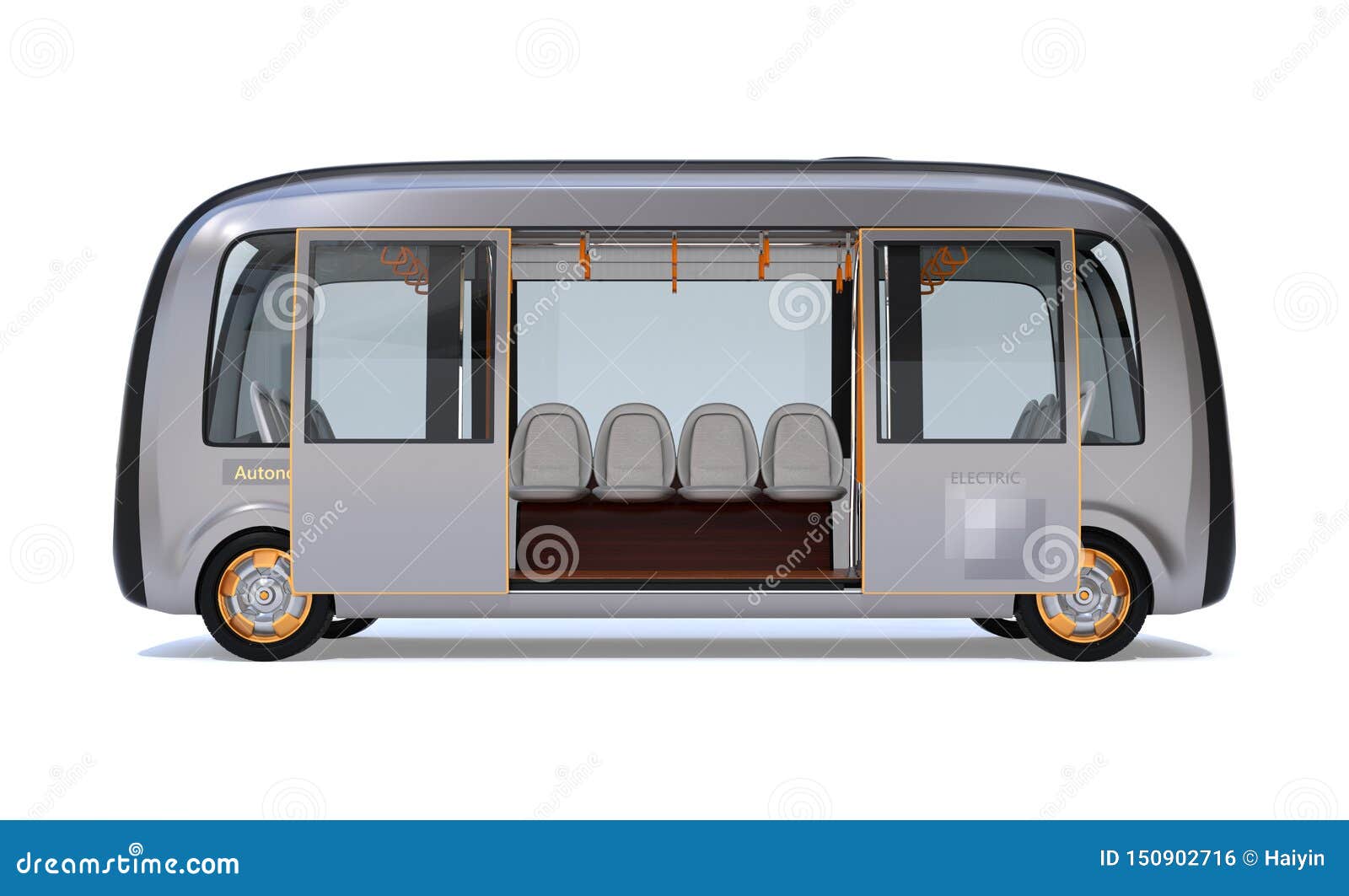Side View of Self-driving Shuttle Bus with Doors Opened Isolated on ...
