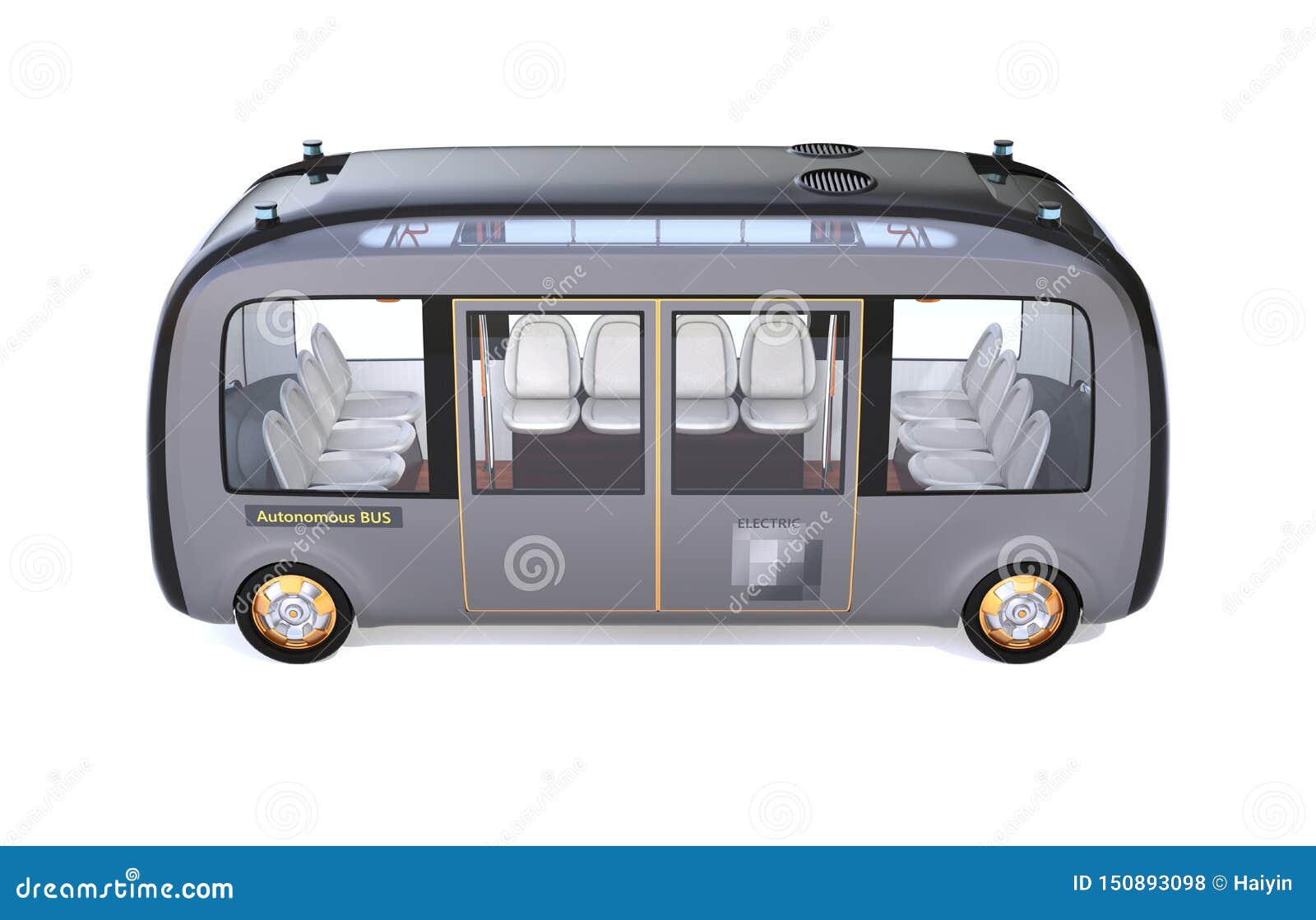 Side View of Self-driving Shuttle Bus Isolated on White Background ...