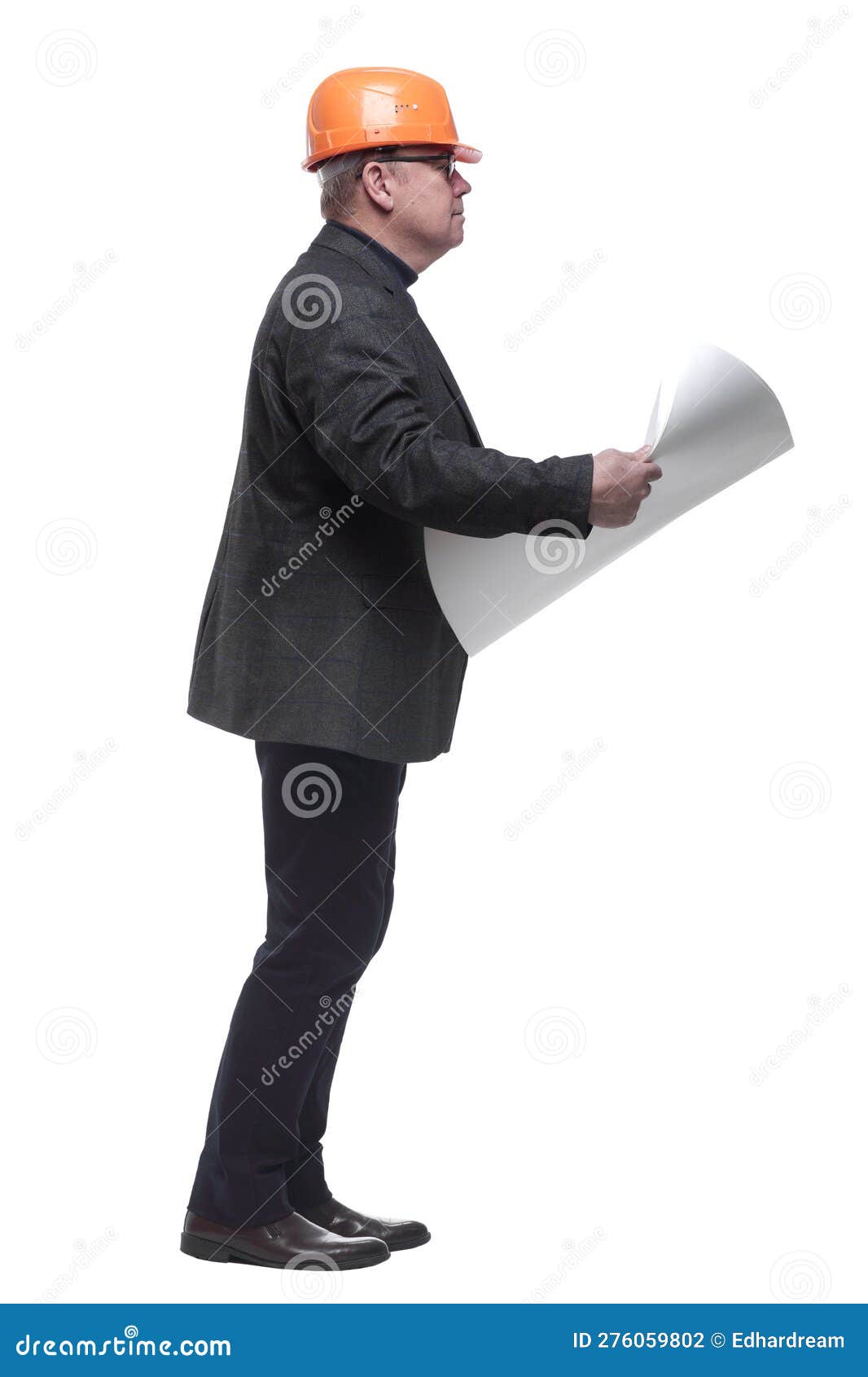 Side View. Senior Architect Reading the Drawing Stock Photo - Image of ...