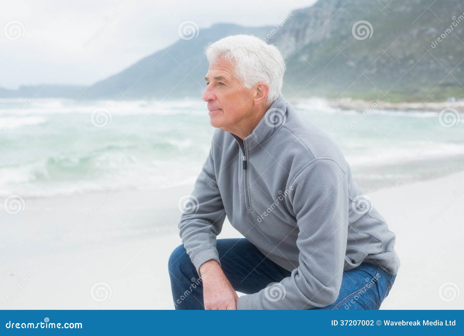 Side View of a Senior Man Relaxing at Beach Stock Photo - Image of ...