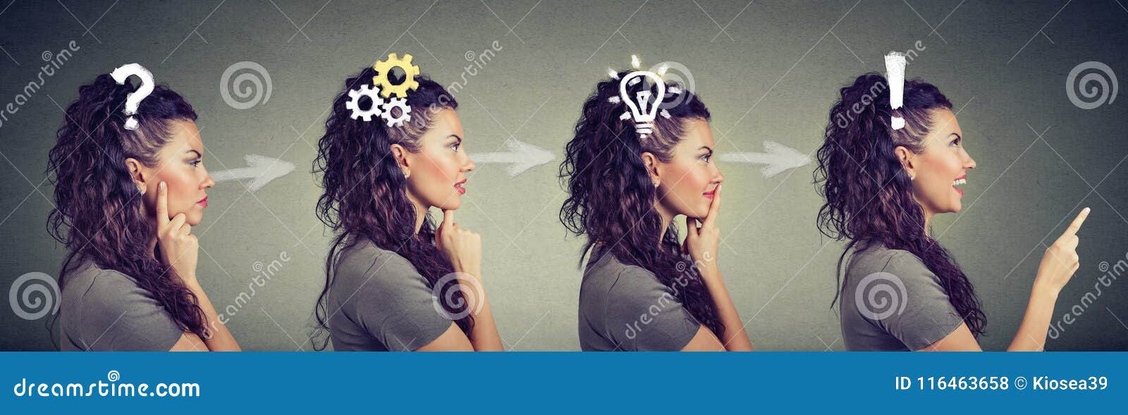Side View Sequence of a Woman Being Thoughtful, Thinking, Finding a ...