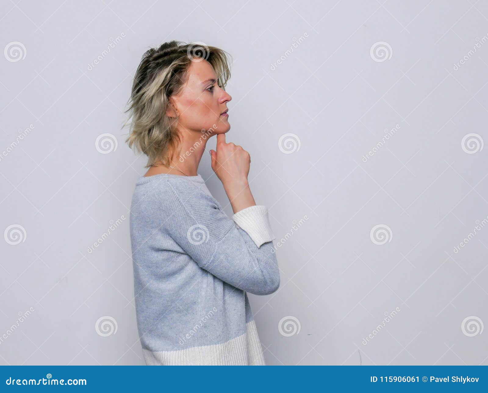 Side View Sequence of a Woman Thinking. Stock Image - Image of ...