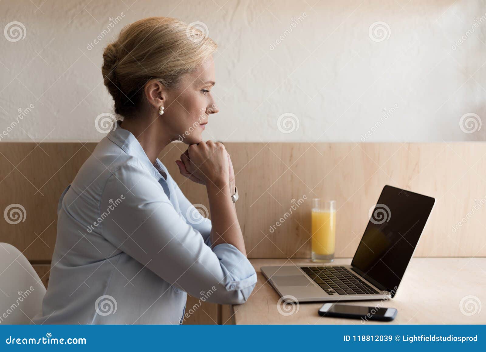 Side View of Serious Mature Woman Stock Image - Image of copy, pretty ...