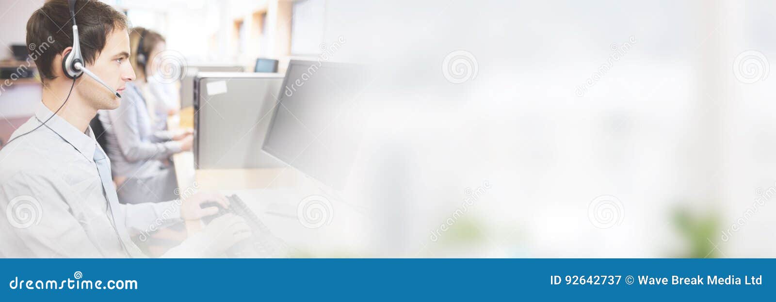 Side View of Serious Operator Using Computer Stock Image - Image of ...