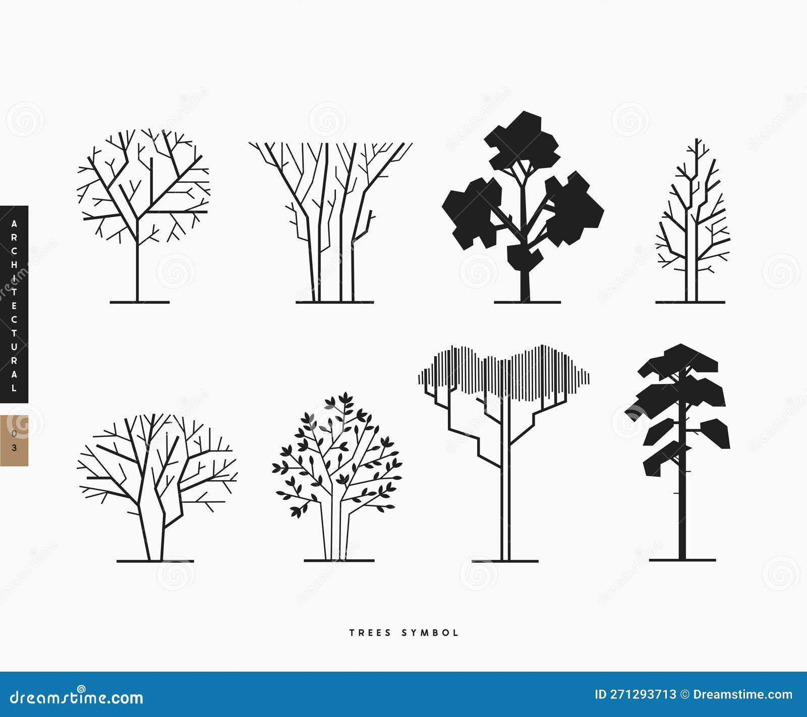 Side View, Set of Black Graphics Trees Elements Outline Symbol for ...