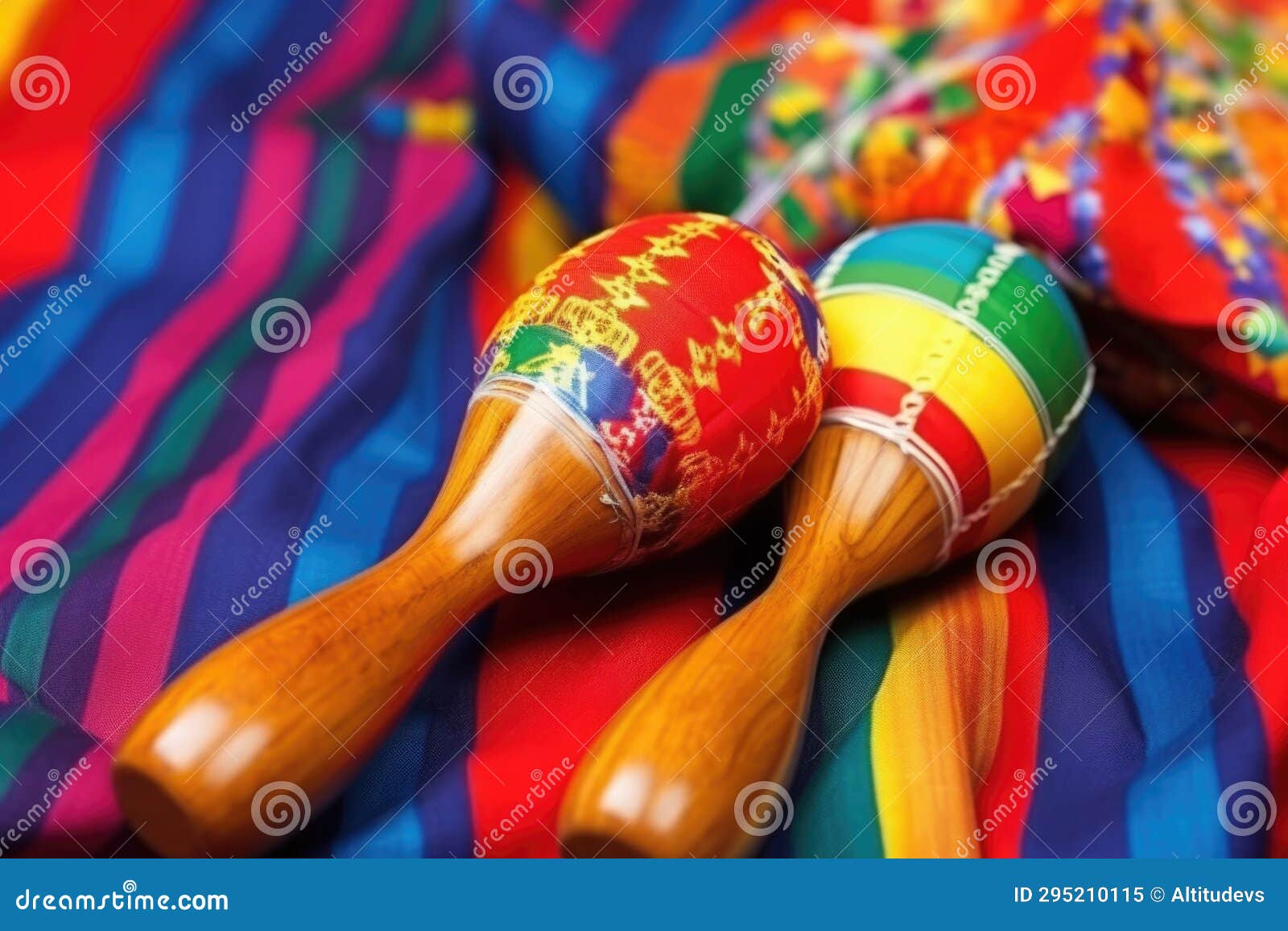 Side View of a Set of Maracas on a Colorful Fabric Stock Illustration ...