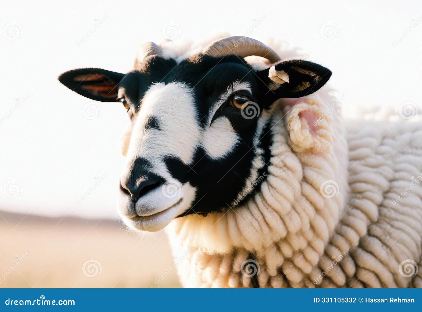 Side View of a Sheep Looking Away Against White Background Isolated on ...