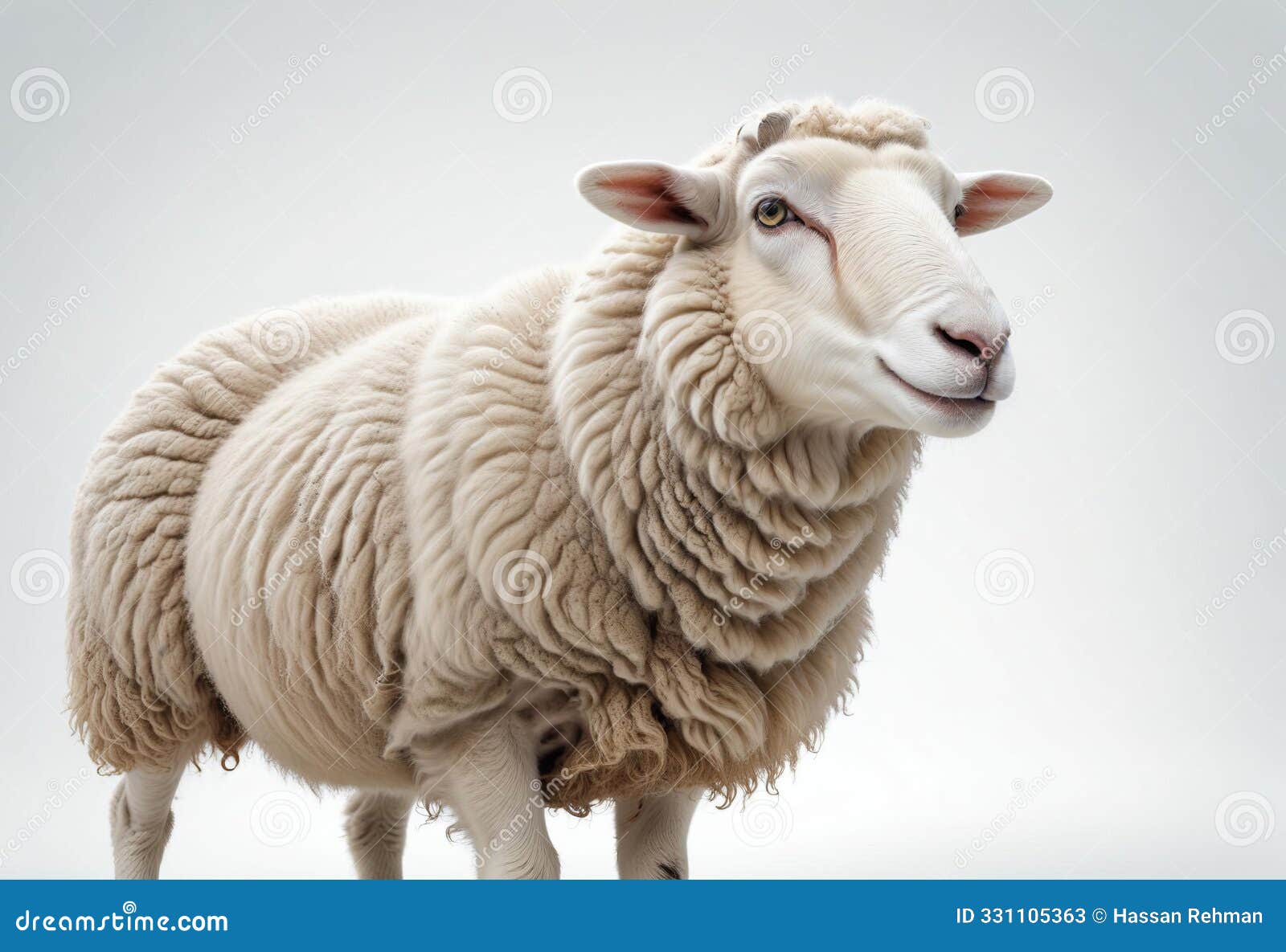 Side View of a Sheep Looking Away Against White Background Isolated on ...