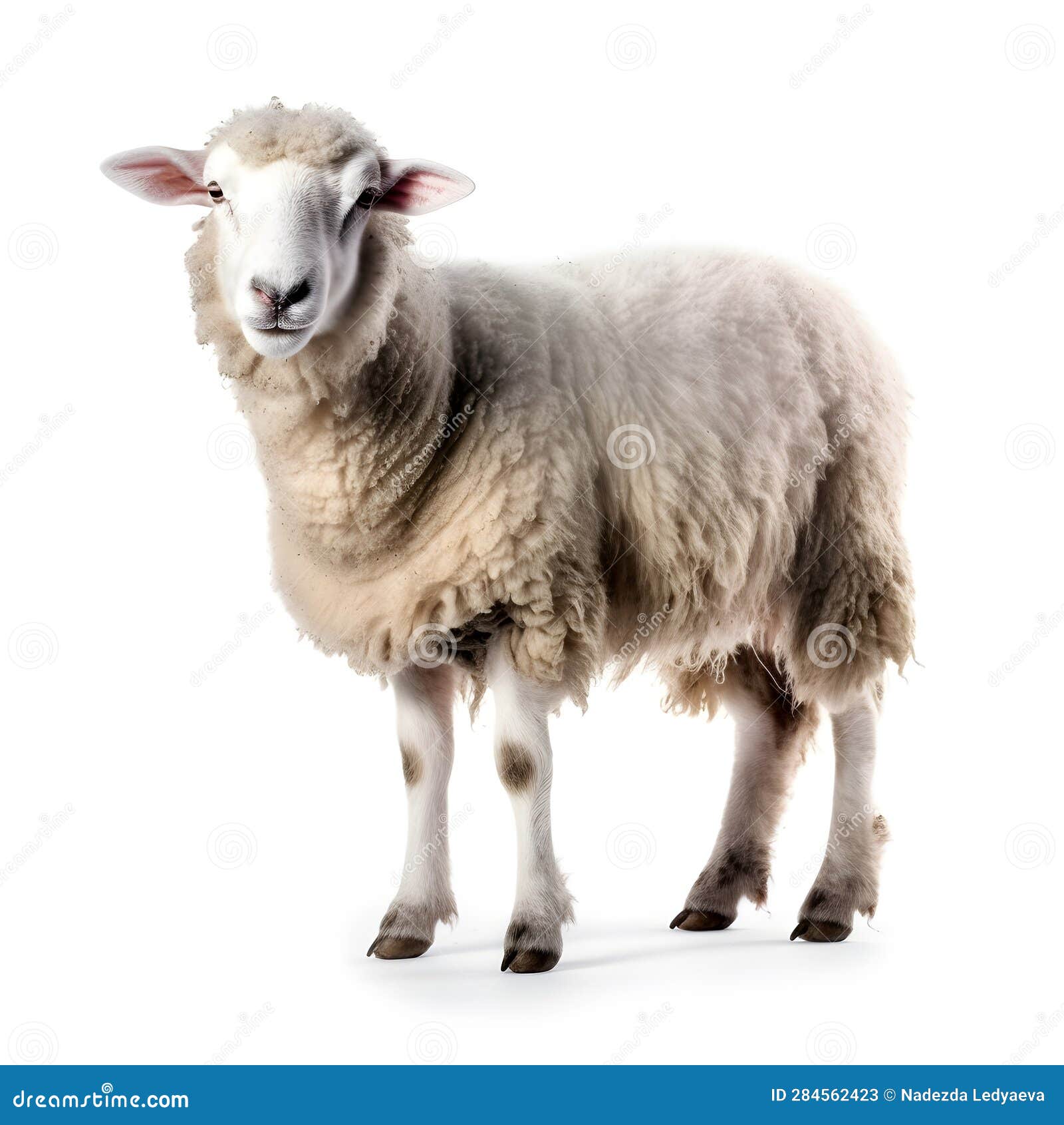 Side View of a Sheep Looking at Camera Against White Background. Stock ...
