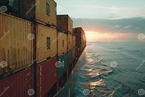 Side View of Ship with Containers in the Sea Stock Illustration ...