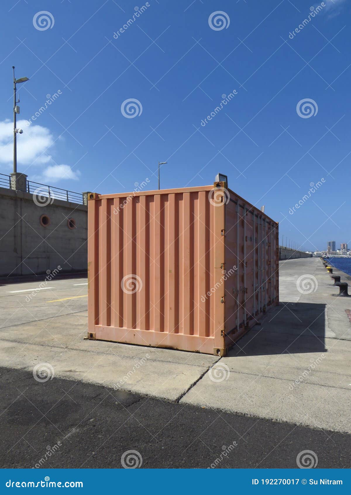 Side View of Shipping Container in Industrial Dock, and Blue Sky ...