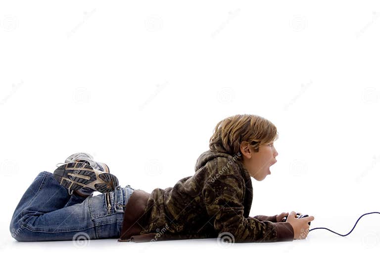 Side View of Shocked Boy Playing Videogame Stock Image - Image of ...