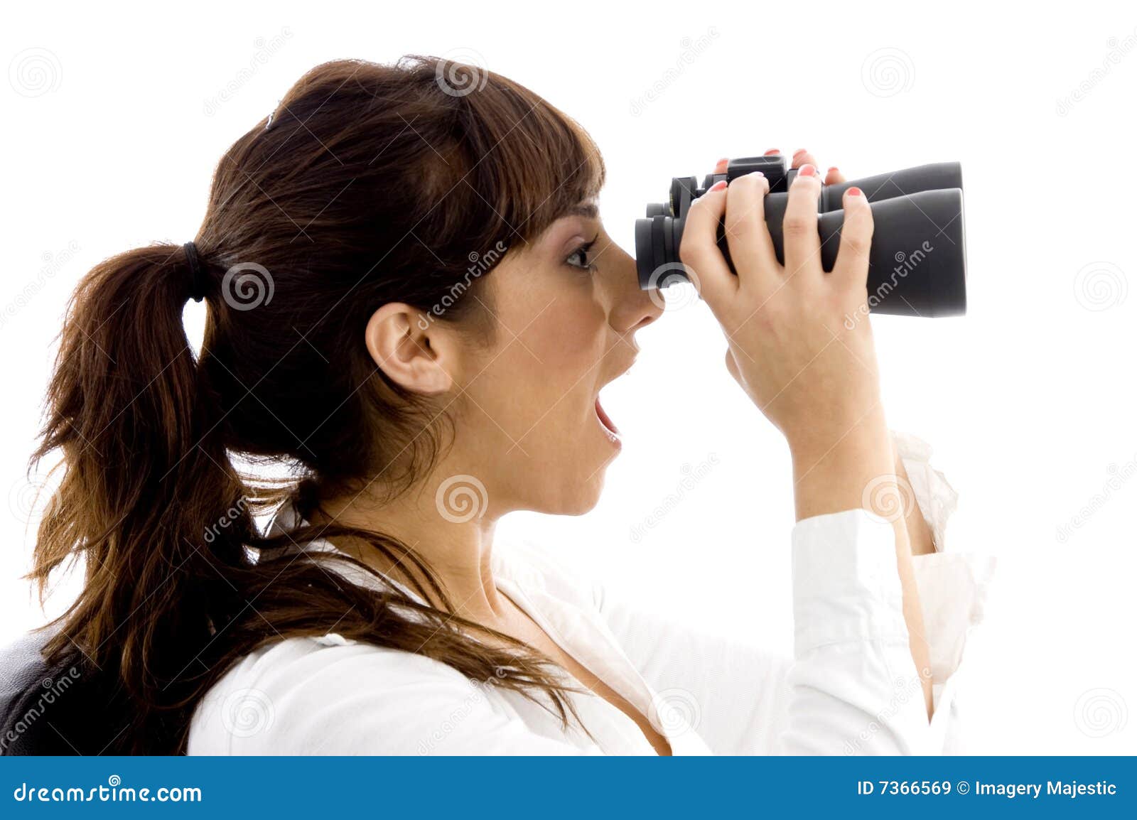 Side View of Shocked Female Viewing through Stock Image - Image of boss ...