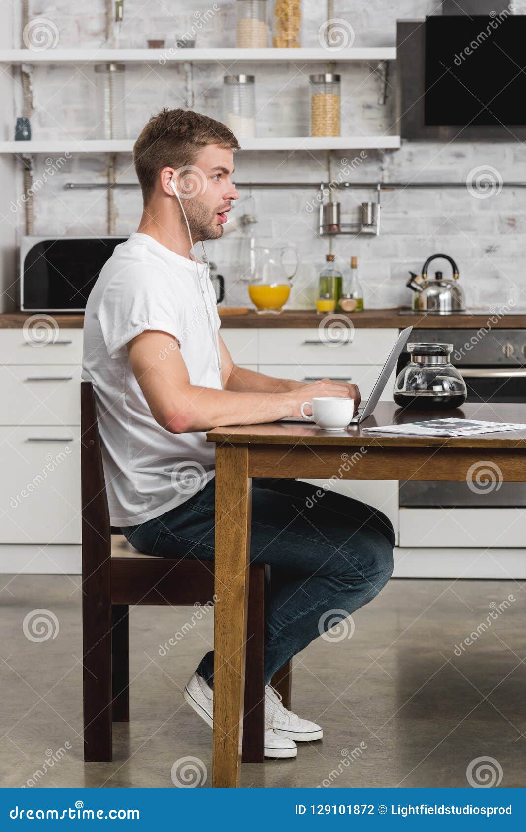 Side View of Shocked Young Man Stock Photo - Image of alone ...