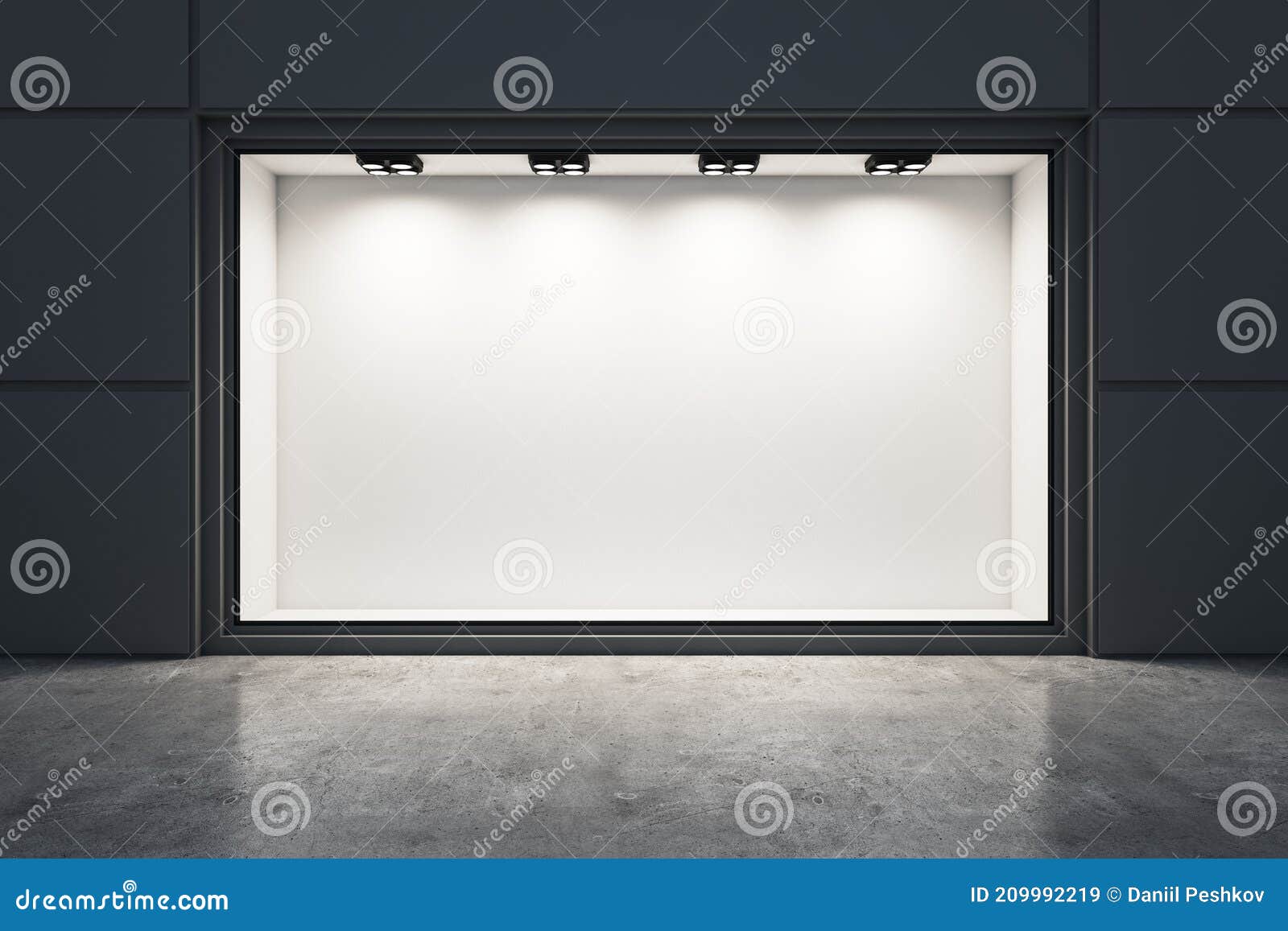 Side View of Shop with Empty Glass Showcase Stock Illustration ...