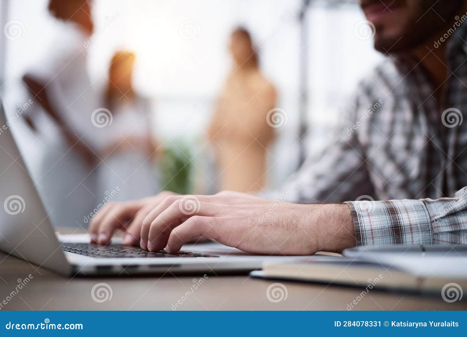 Side View Shot of Businessman Working by Using a Laptop Computer on ...