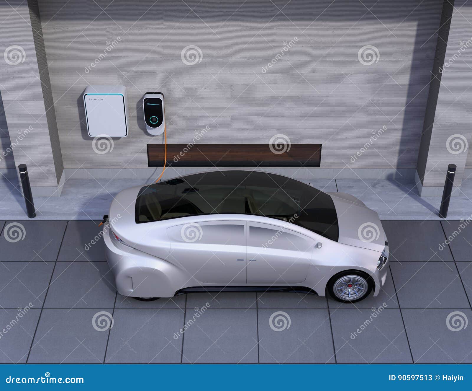 Side View of Silver Car Charging in Home EV Charging Station Stock ...