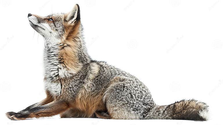 Side View, Silvers Fox, Looking Up, Isolated on White. Generative Ai ...