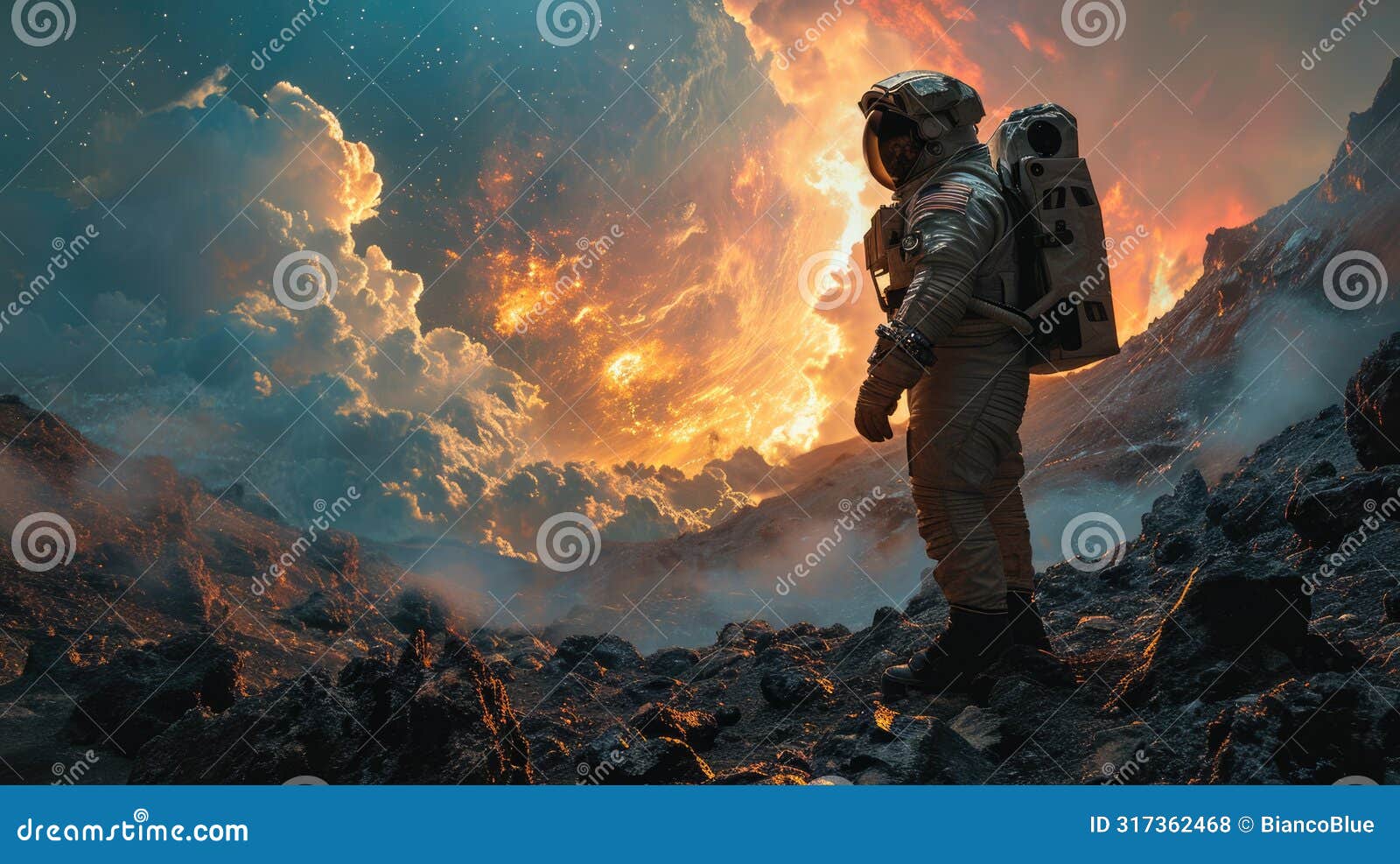 The Side View of the Single Astronaut Human that Has Been Explored Land ...