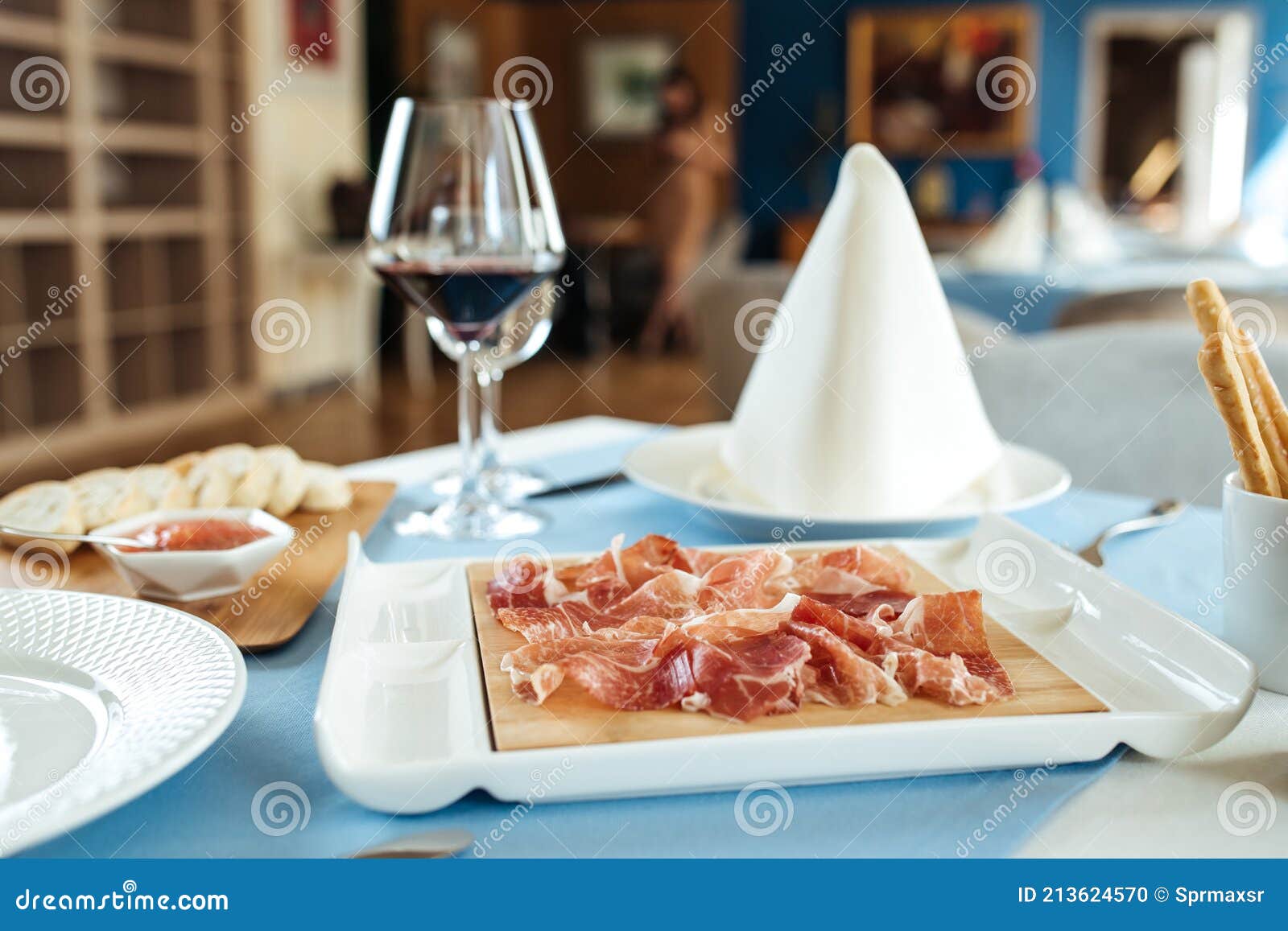Sliced Jamon Meat on the Restaurant Table Stock Photo - Image of meal ...