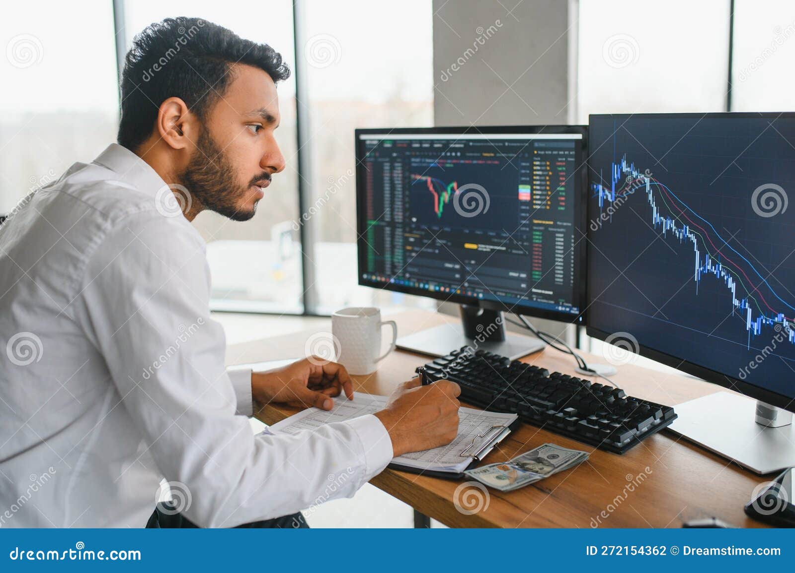 Side View of Smart Indian Crypto Trader, Investor, Analyst Broker ...