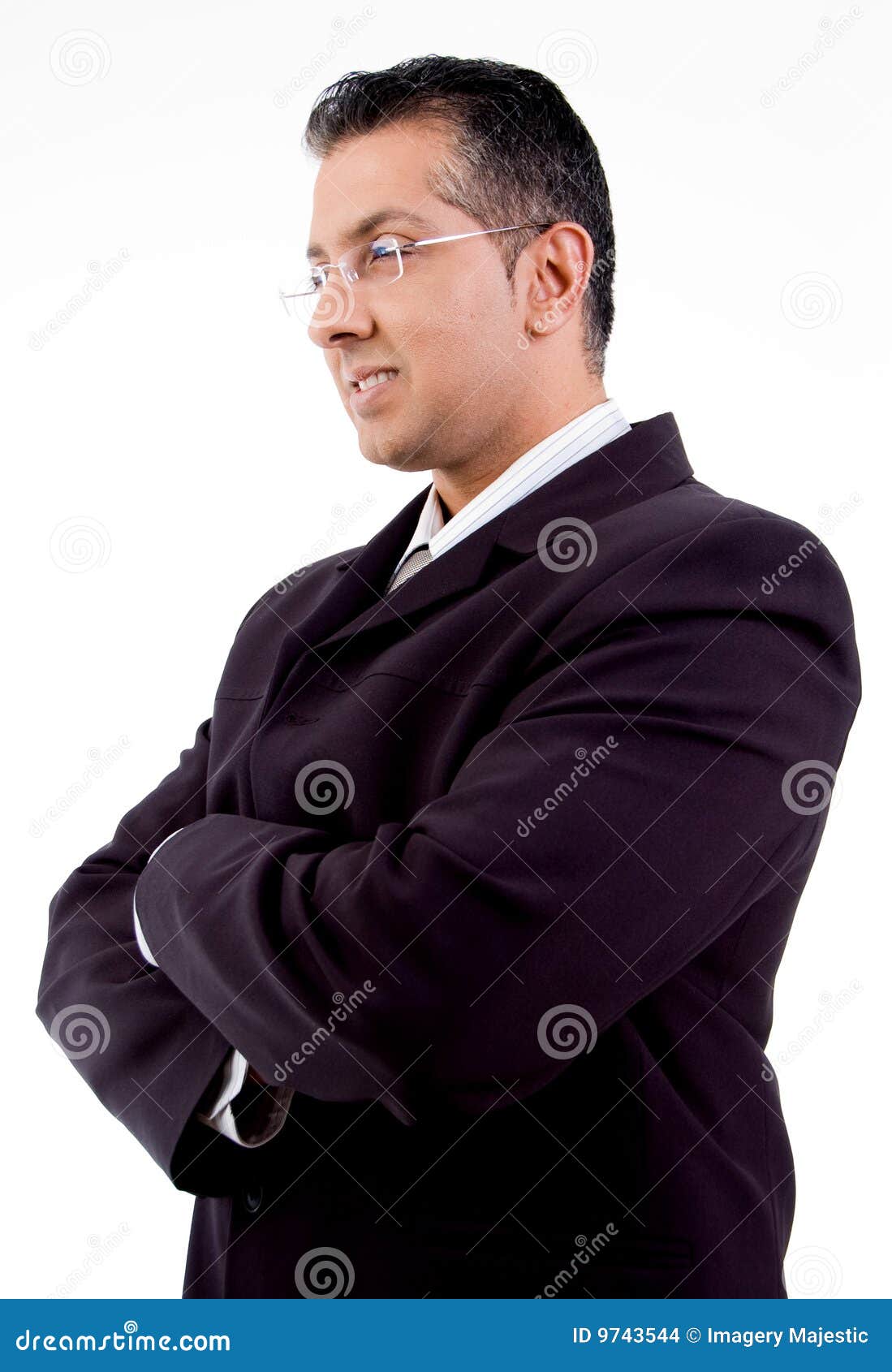 Side View of Smiling Boss with Crossed Arms Stock Photo - Image of ...