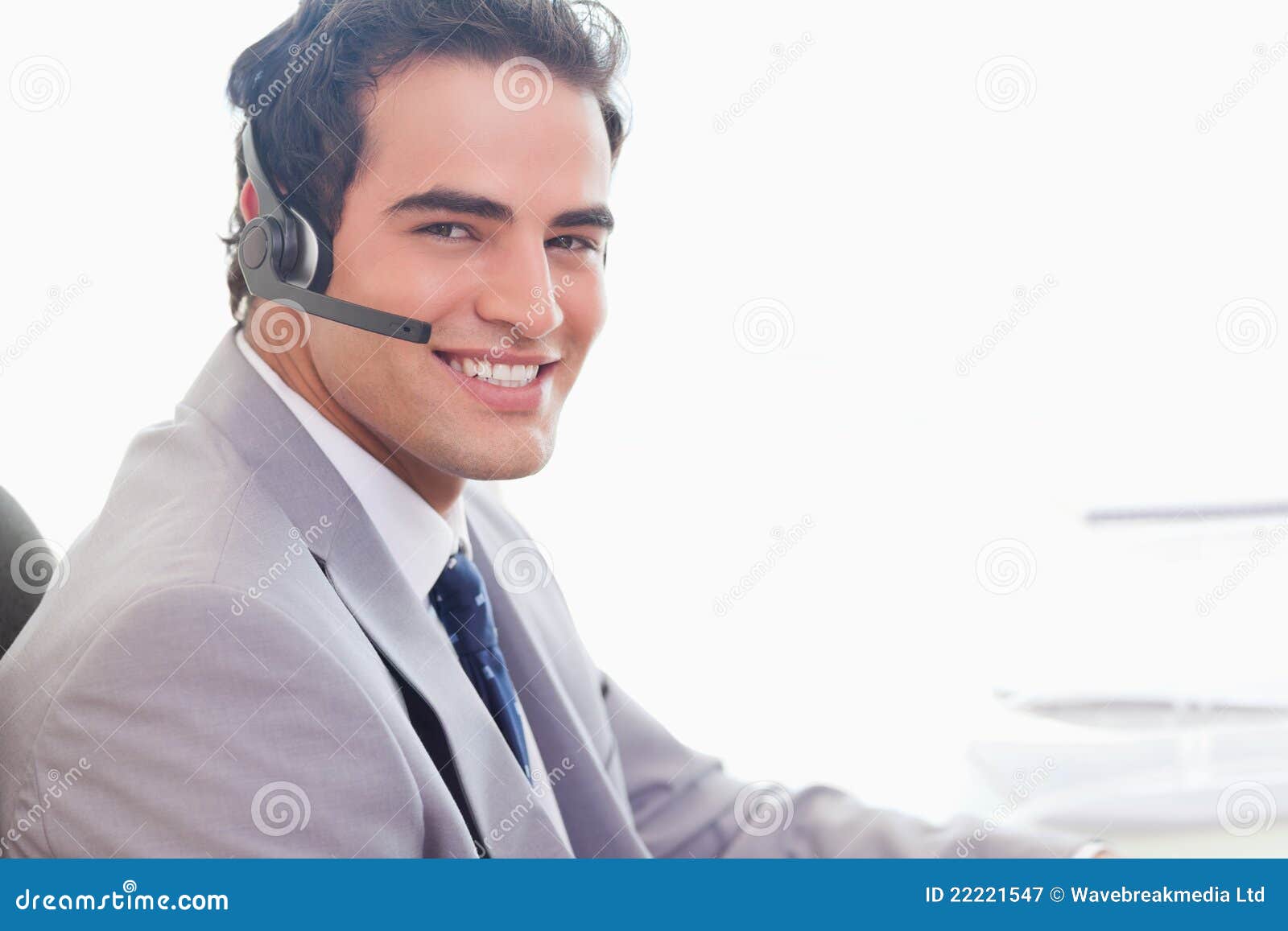 Side View of Smiling Businessman with Headset on Stock Image - Image of ...