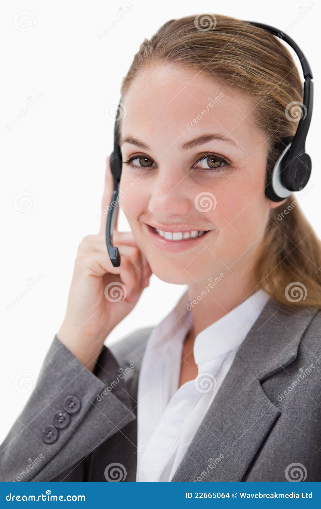 Side View of Smiling Female Call Center Agent Stock Photo - Image of ...