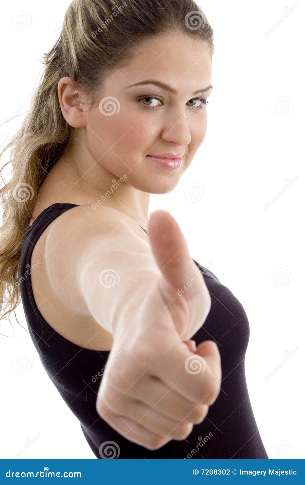 Side View of Smiling Girl Showing Thumb Up Stock Photo - Image of ...