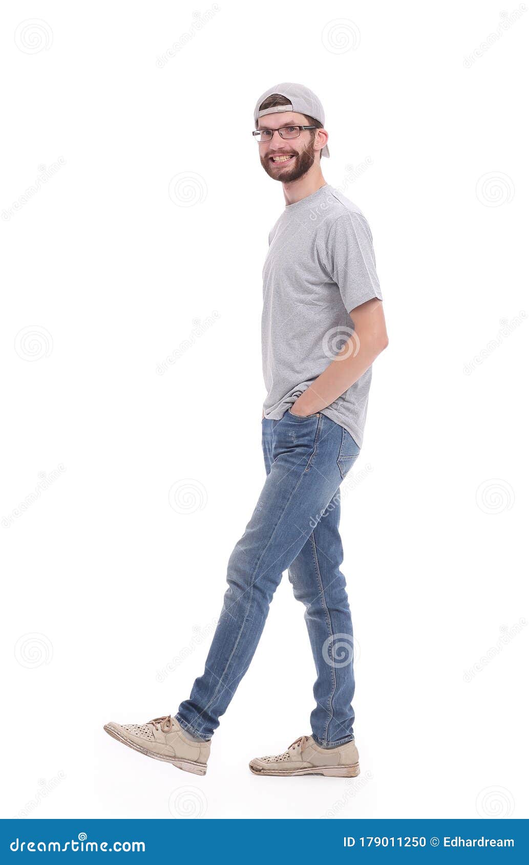 Side View. Smiling Guy in a Baseball Cap Stock Photo - Image of ...