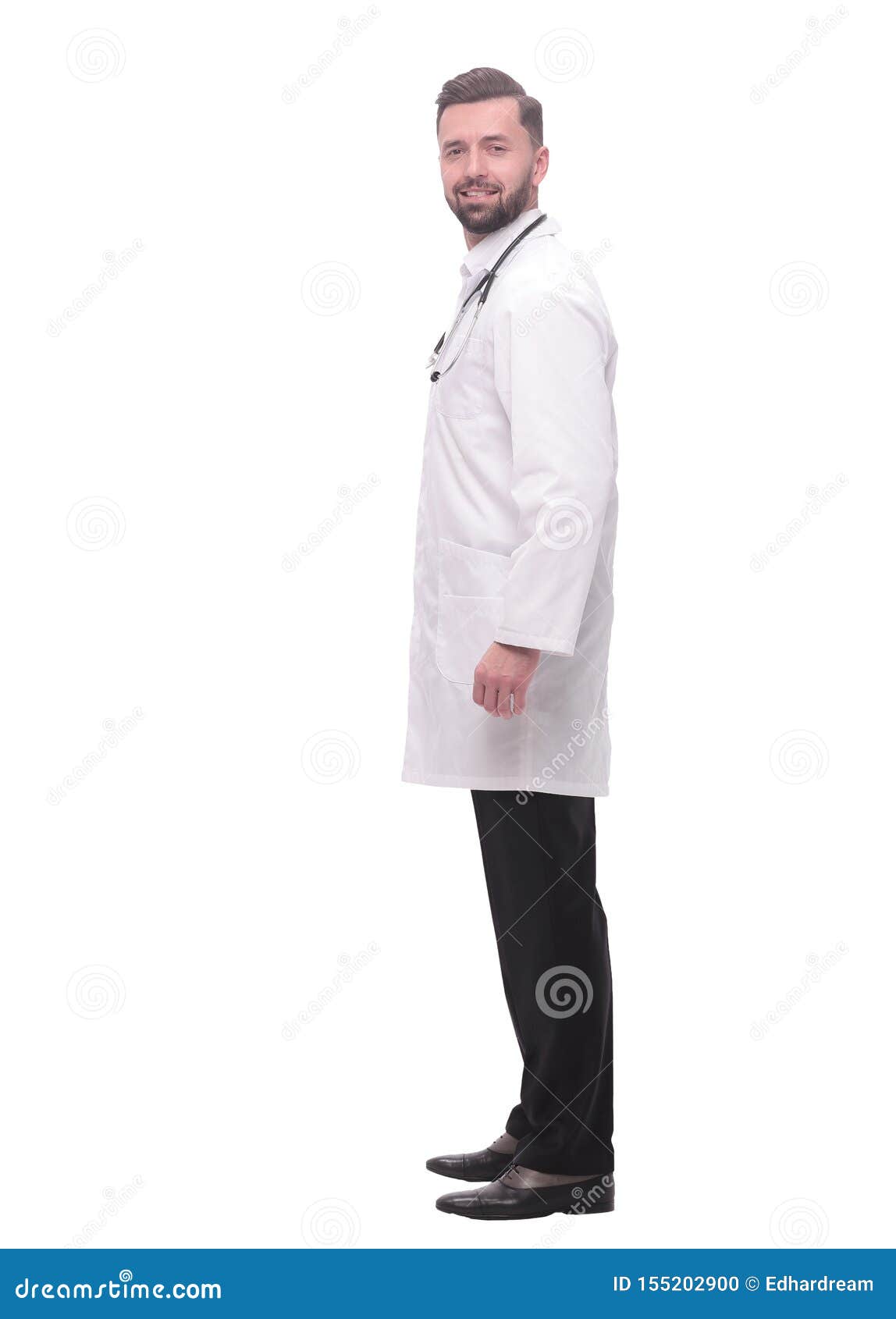 Side View. Smiling Pediatrician Doctor with Stethoscope Stock Photo ...