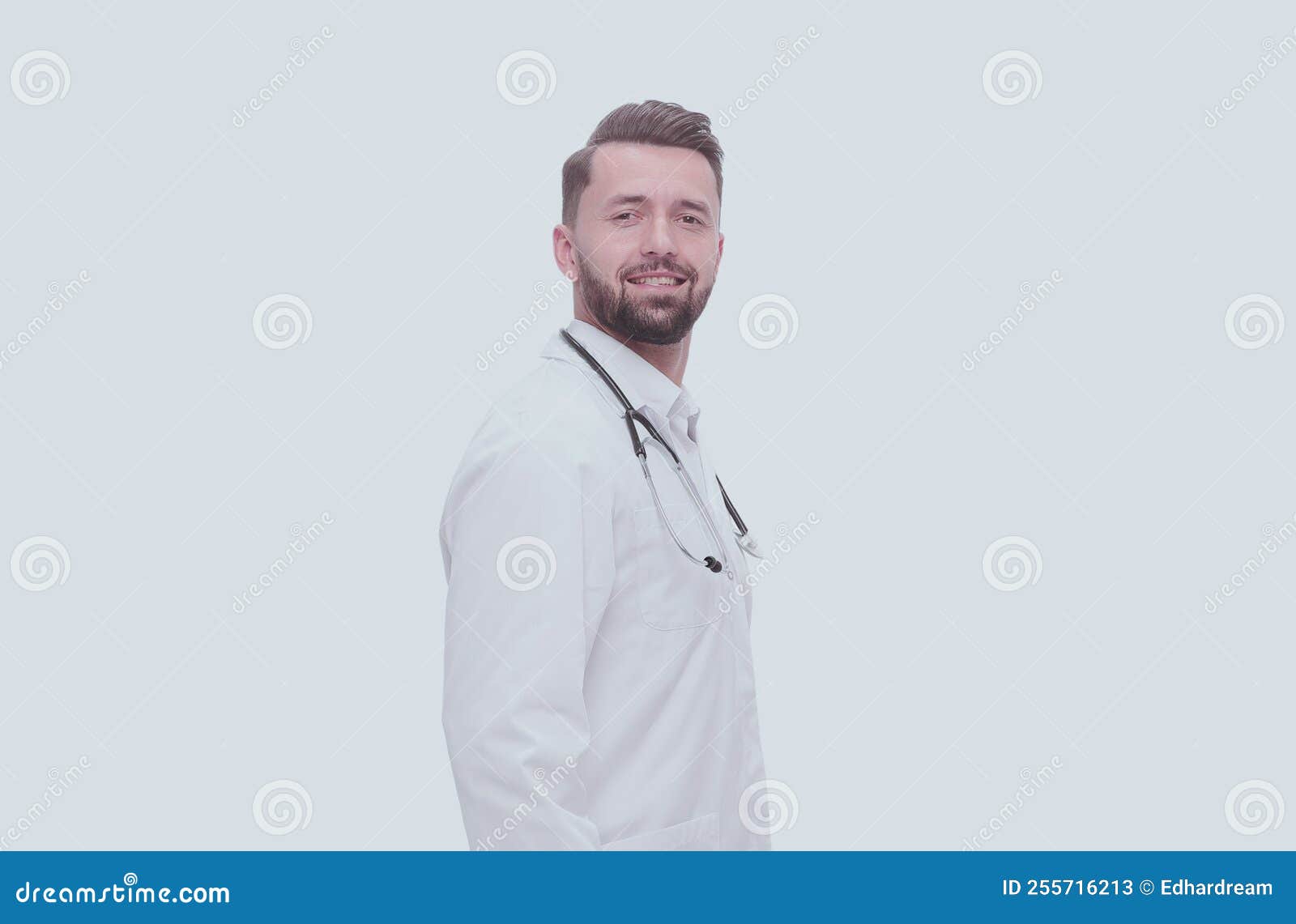 Side View. Smiling Pediatrician Doctor with Stethoscope Stock Image ...