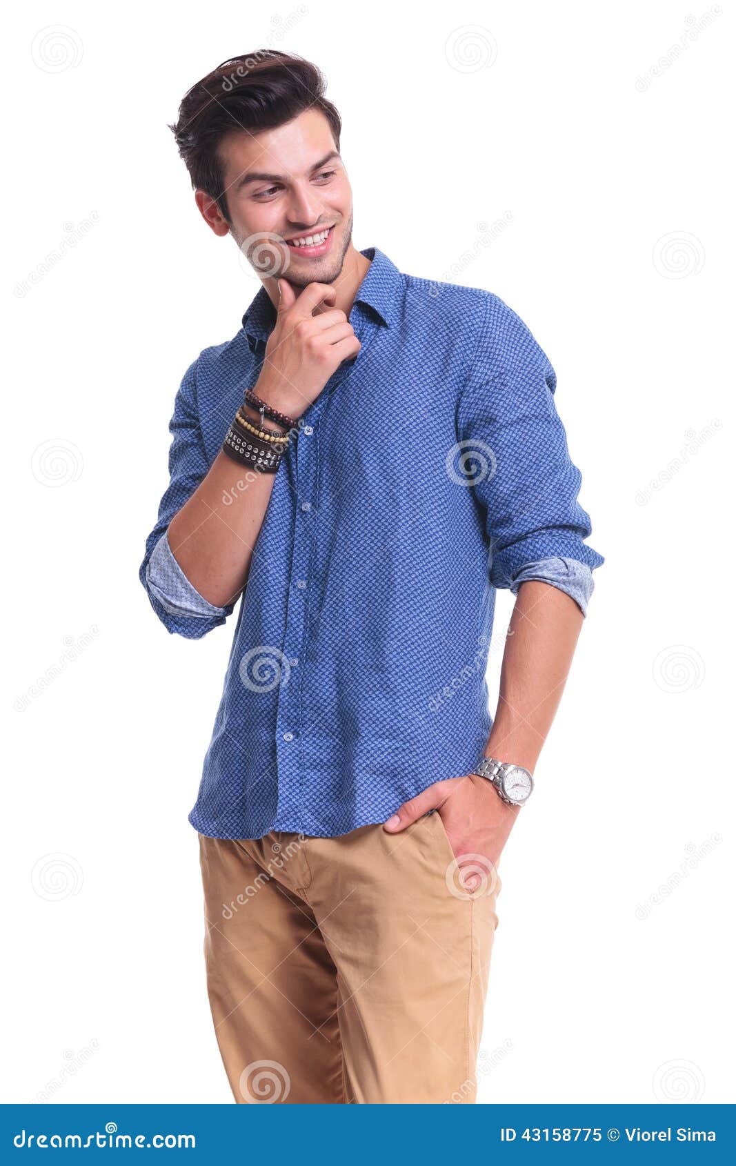 Side View of a Smiling Pensive Man Stock Image - Image of handsome ...