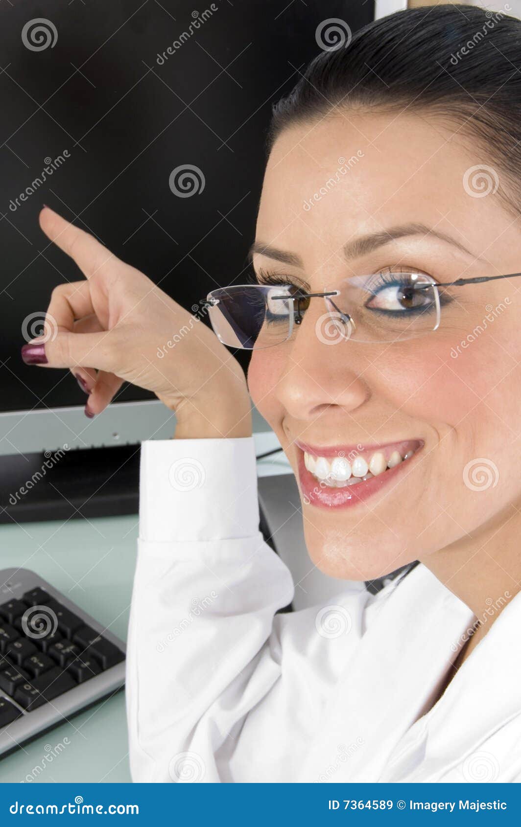 Side View of Smiling Pointing Doctor Stock Image - Image of posing ...