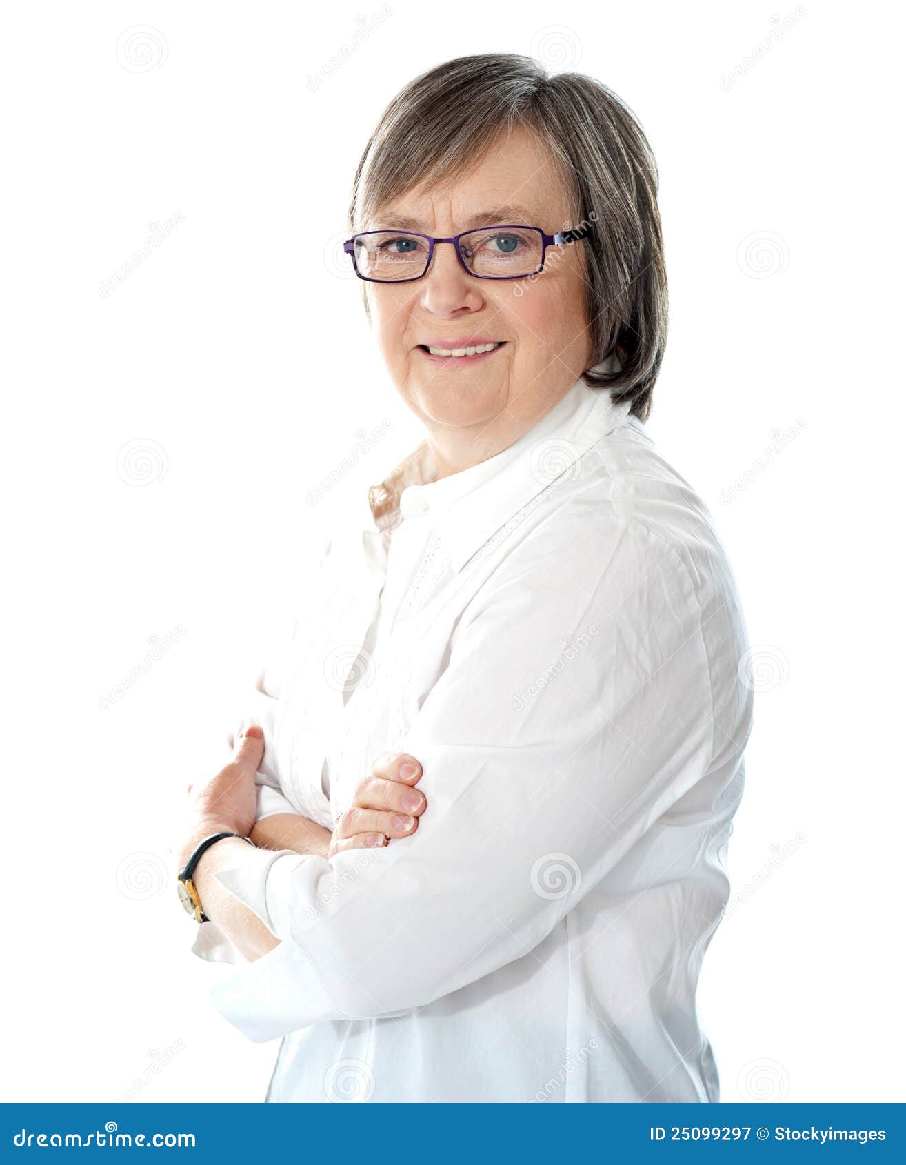 Side View of Smiling Senior Female Manager Stock Image - Image of ...