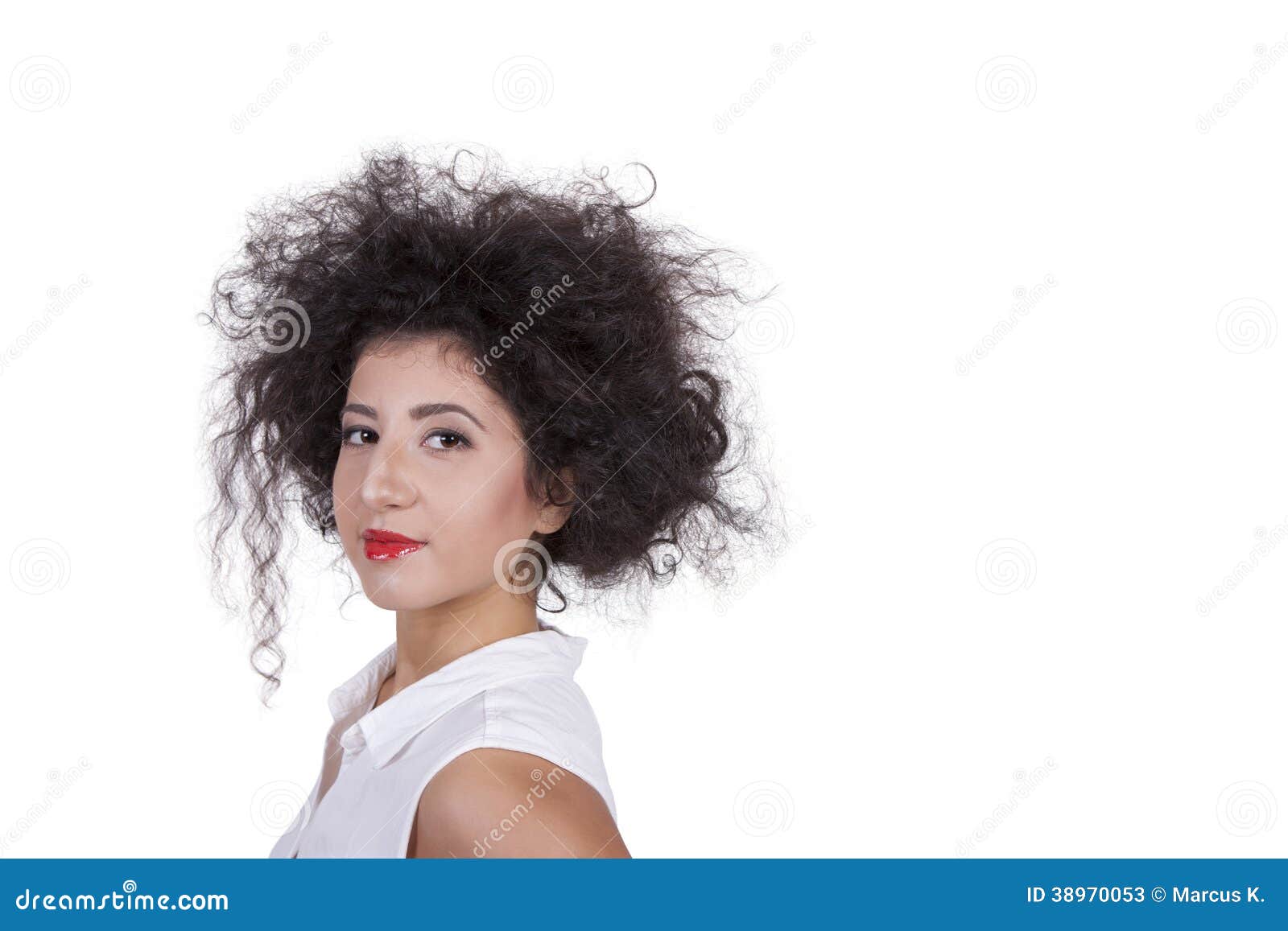 Side View of a Smiling Young Female Stock Image - Image of curly ...