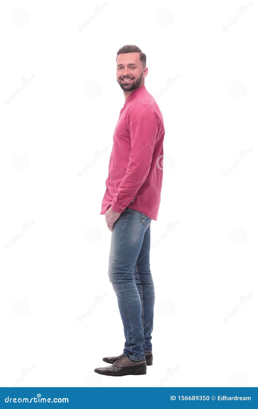Side View. Smiling Young Man Looking Forward Stock Photo - Image of ...
