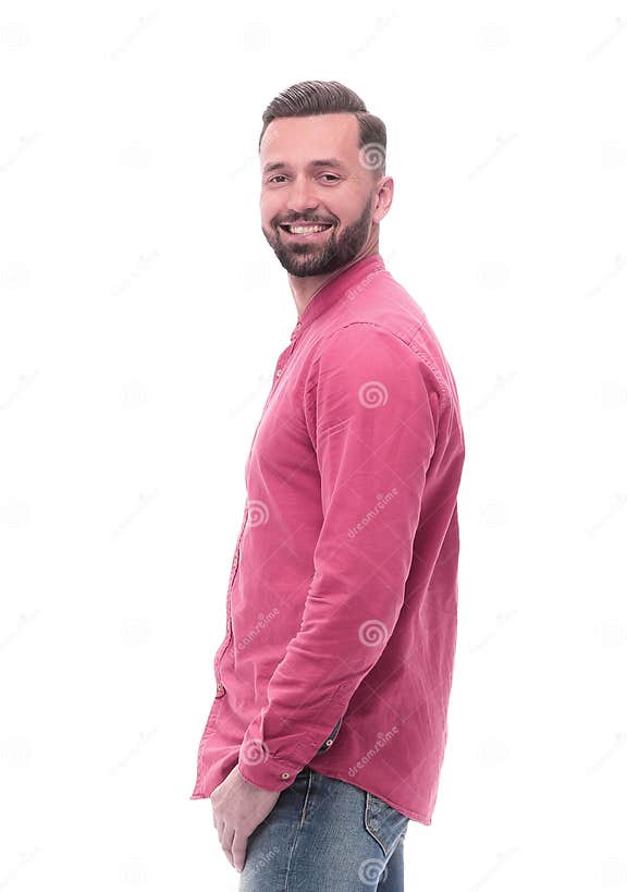 Side View. Smiling Young Man Looking Forward Stock Image - Image of ...