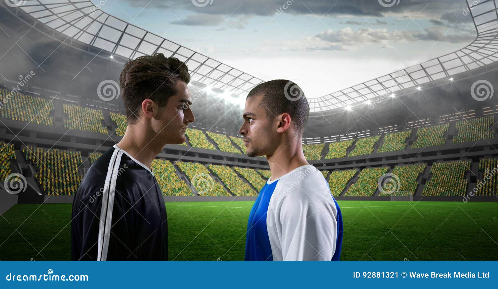 Side View of Soccer Players Looking at Each Other at Stadium Stock ...