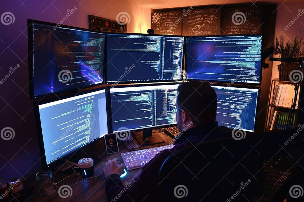 Side View Of Software Developer Coding Program Or Engineering Prompt 1194