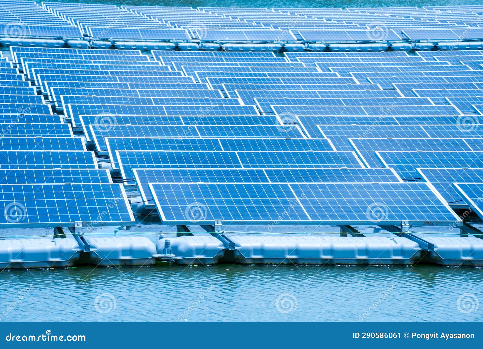 Side View of Solar Panels Floating on Water in a Lake, for Generating ...