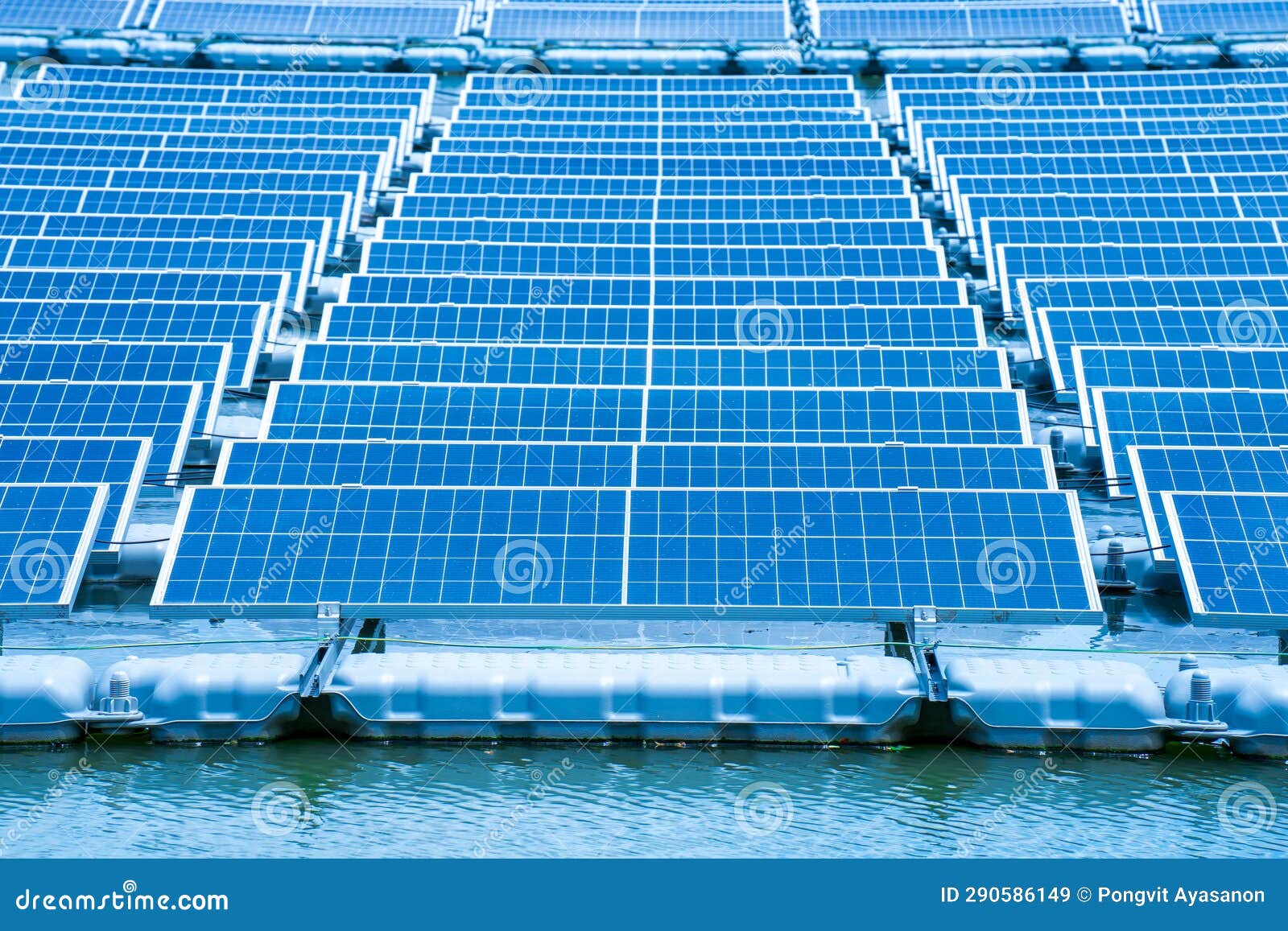 Side View of Solar Panels Floating on Water in a Lake, for Generating ...
