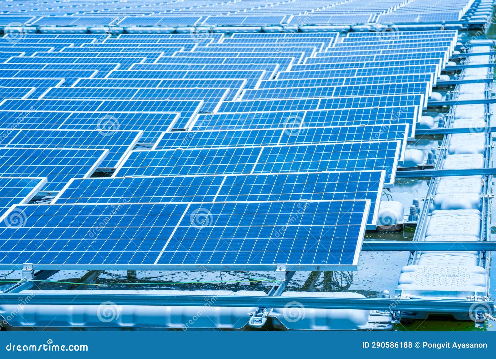 Side View of Solar Panels Floating on Water in a Lake, for Generating ...