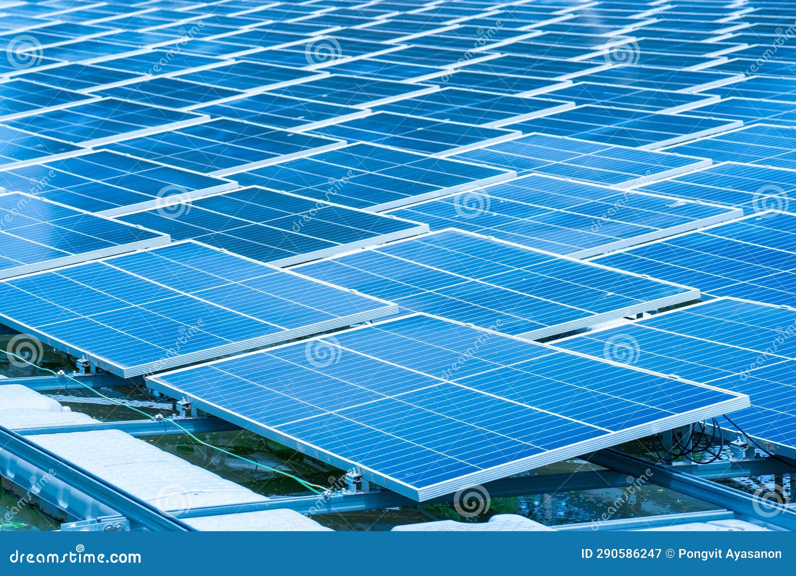Side View of Solar Panels Floating on Water in a Lake, for Generating ...