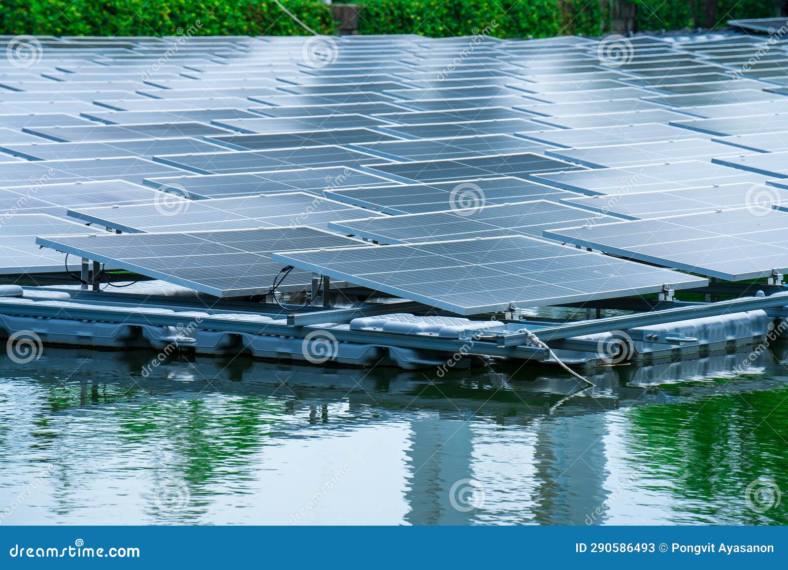 Side View of Solar Panels Floating on Water in a Lake, for Generating ...