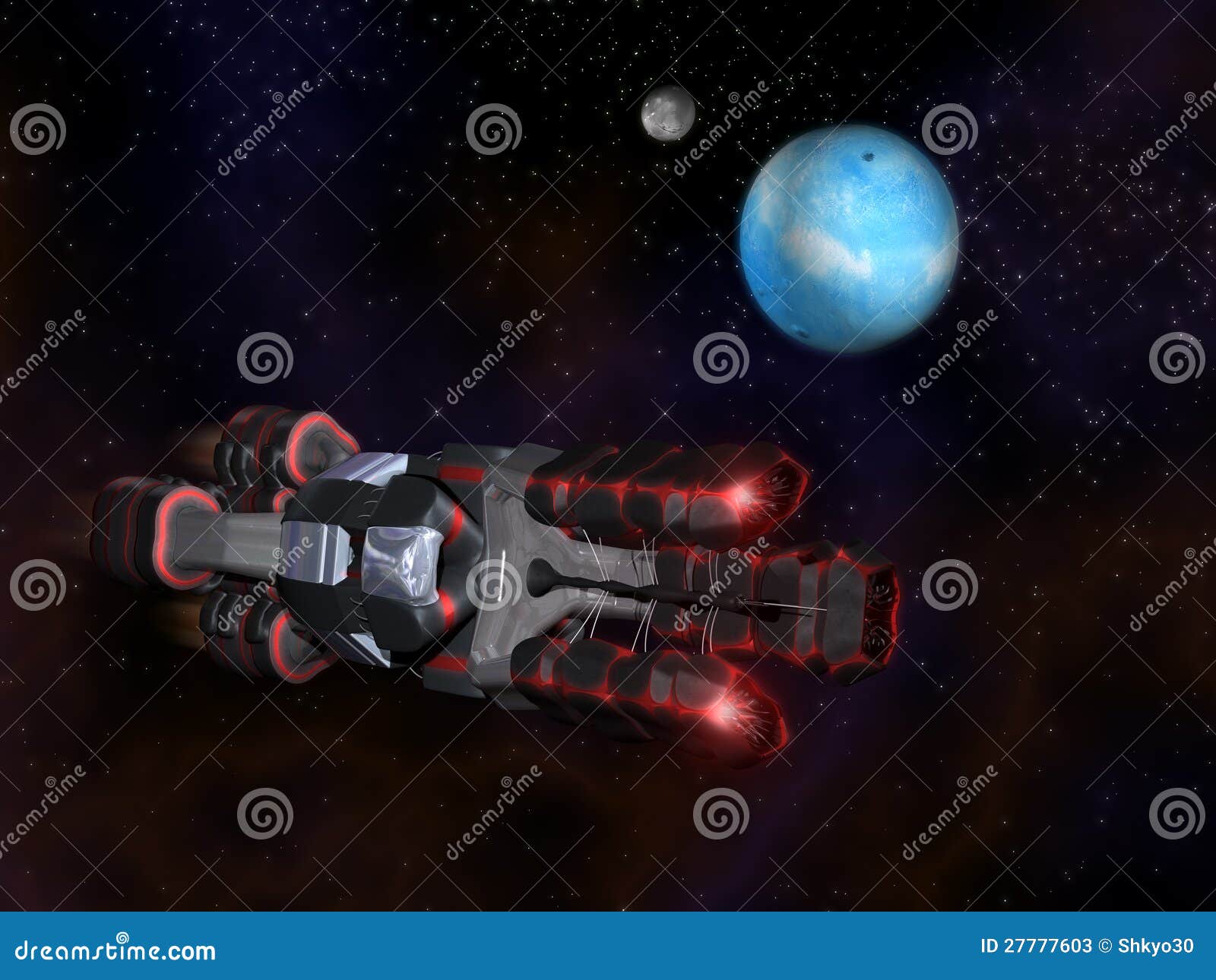 Side View of Space Craft in Action in Space Stock Illustration ...