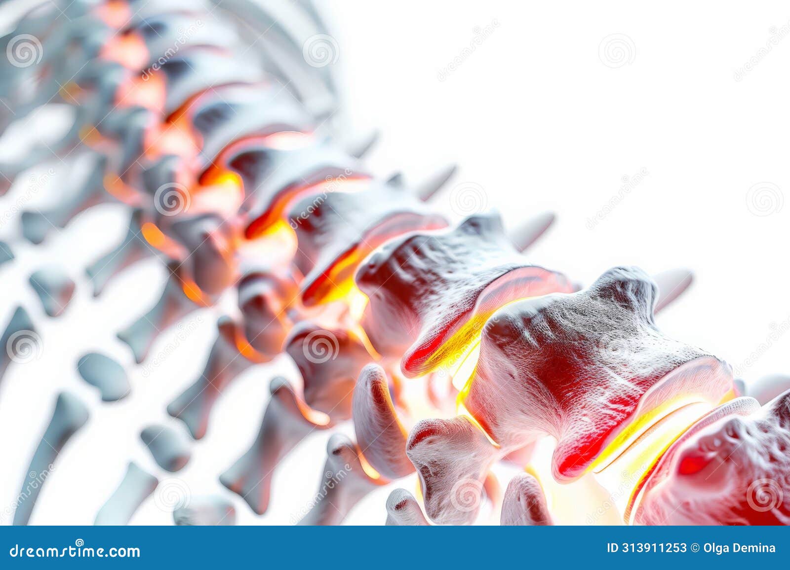 Side View of a Spinal Column with Highlights Indicating Pain Points ...