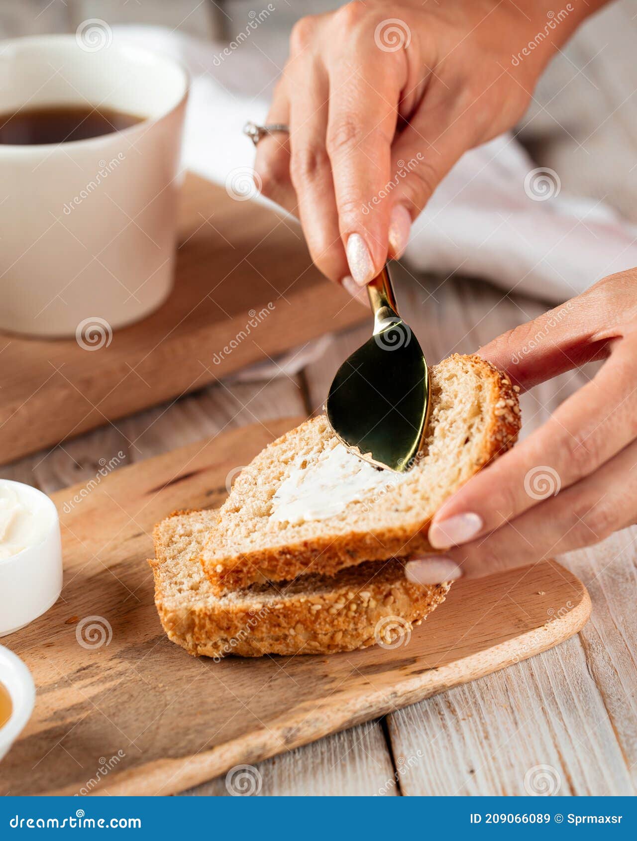 Side View on Spreading Bread Slice with Butter Stock Image - Image of ...